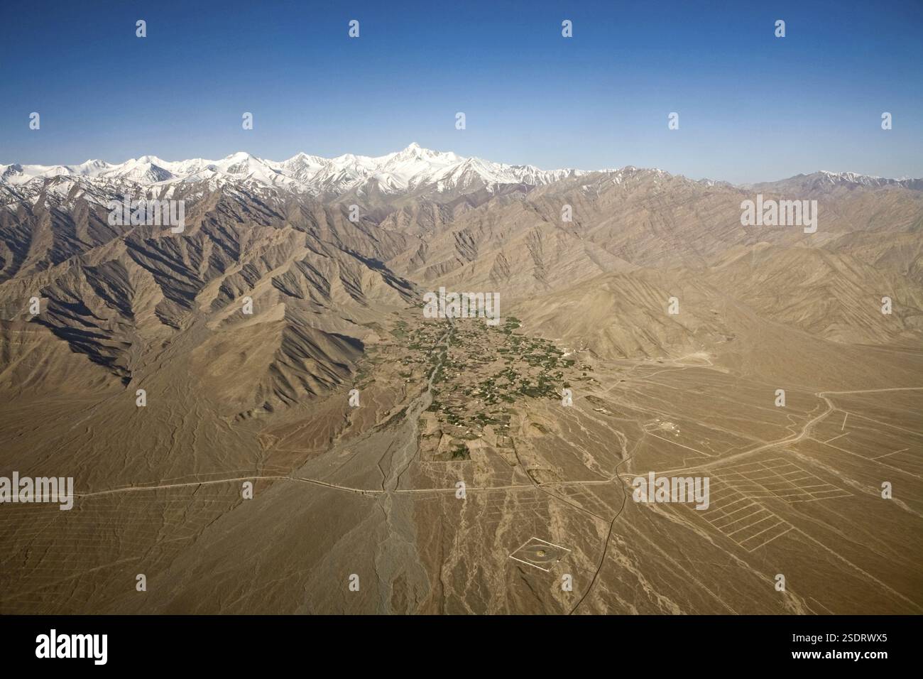Aerial view of snow covered Himalayan mountains, Ladakh, Jammu and ...