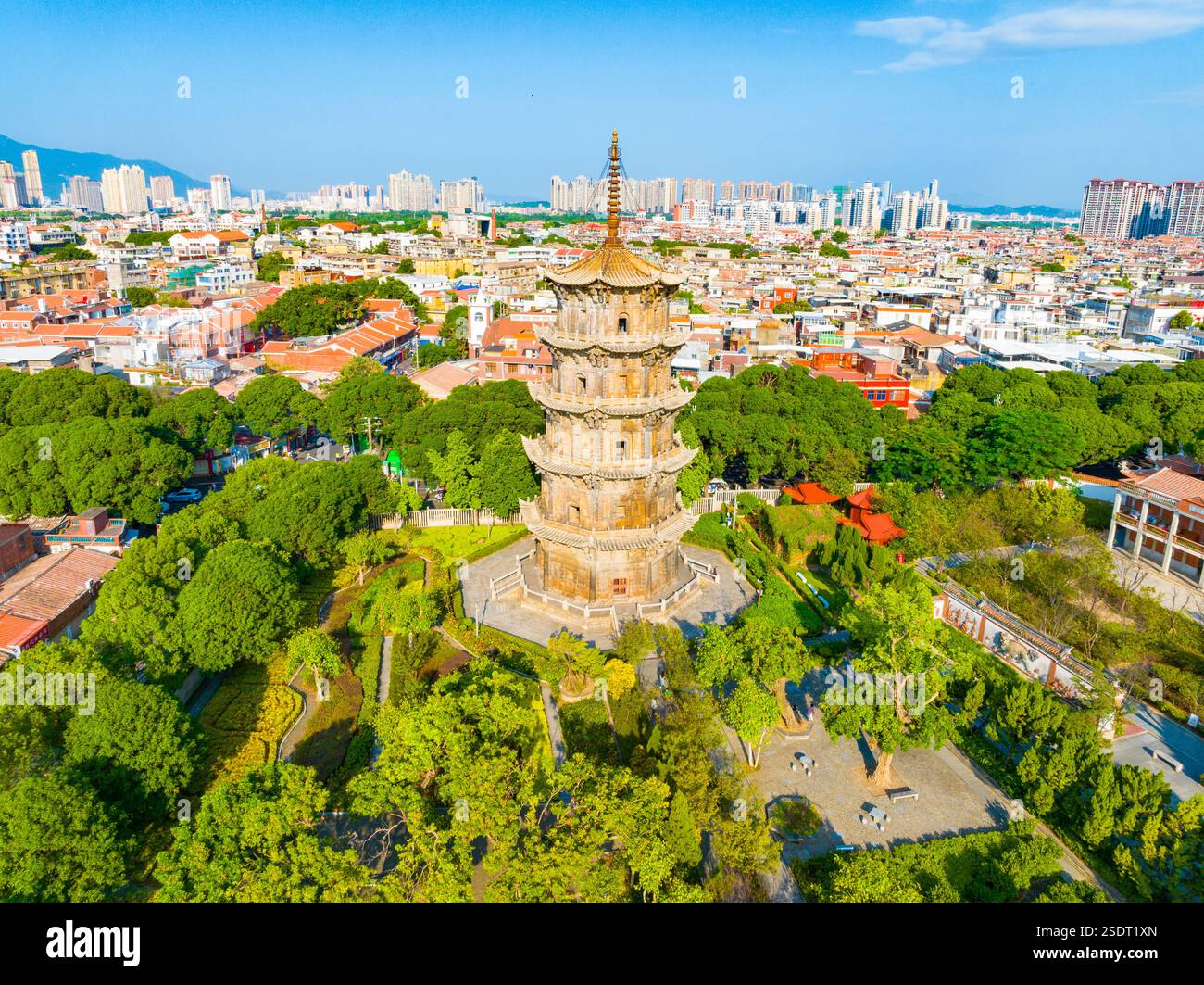 Aerial photography of the two ancient stone pagodas of Kaiyuan Temple ...