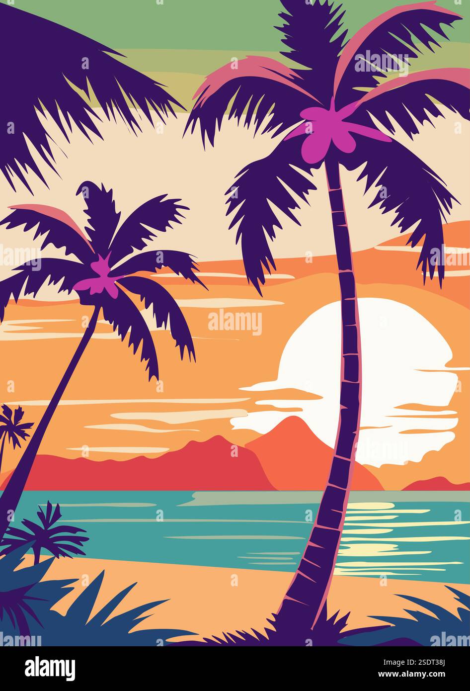 Palm trees sun background Stock Vector Images - Alamy