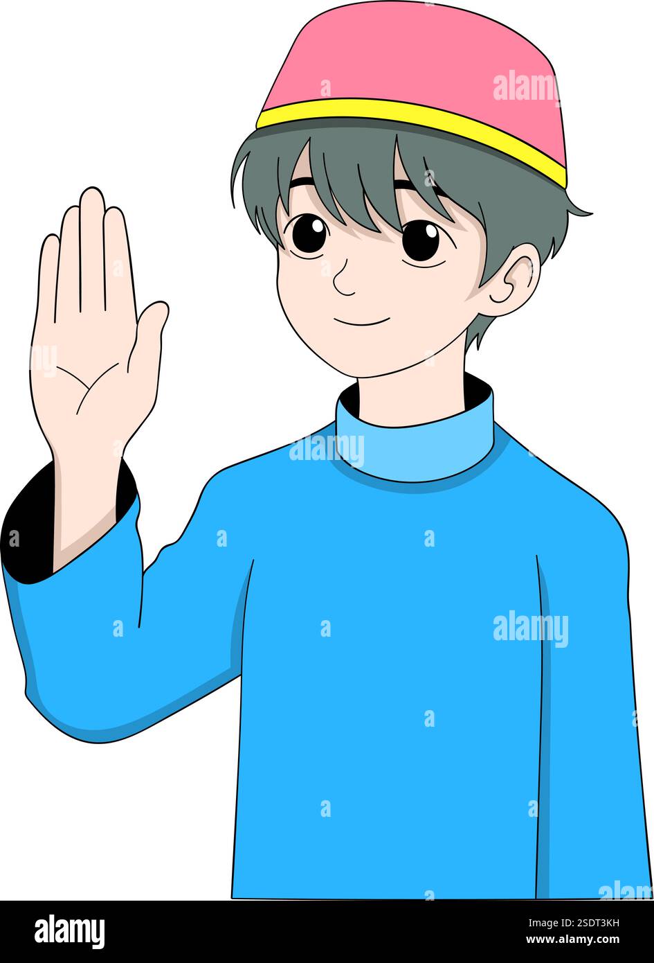 This image features a cheerful cartoon style illustration of a Muslim ...