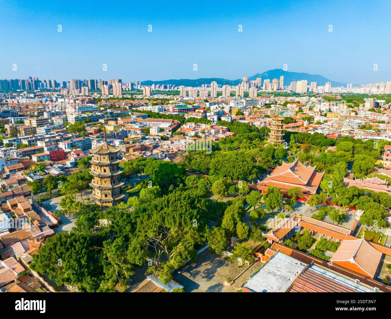 Aerial photography of the two ancient stone pagodas of Kaiyuan Temple ...