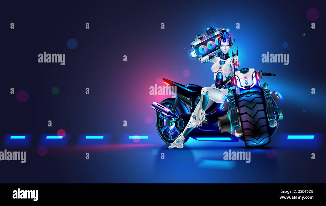 Female biker on motorbike in Stock Vector Images - Alamy