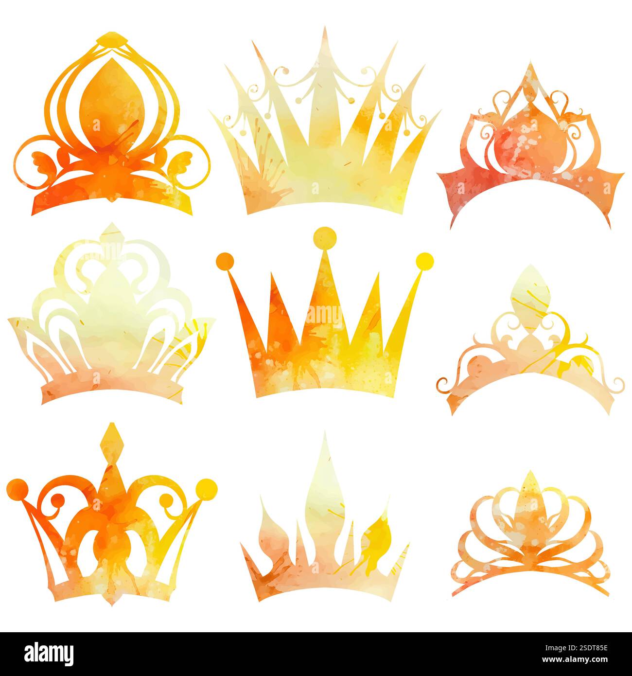 Vector set of yellow watercolor silhouette of queens crowns and tiaras ...