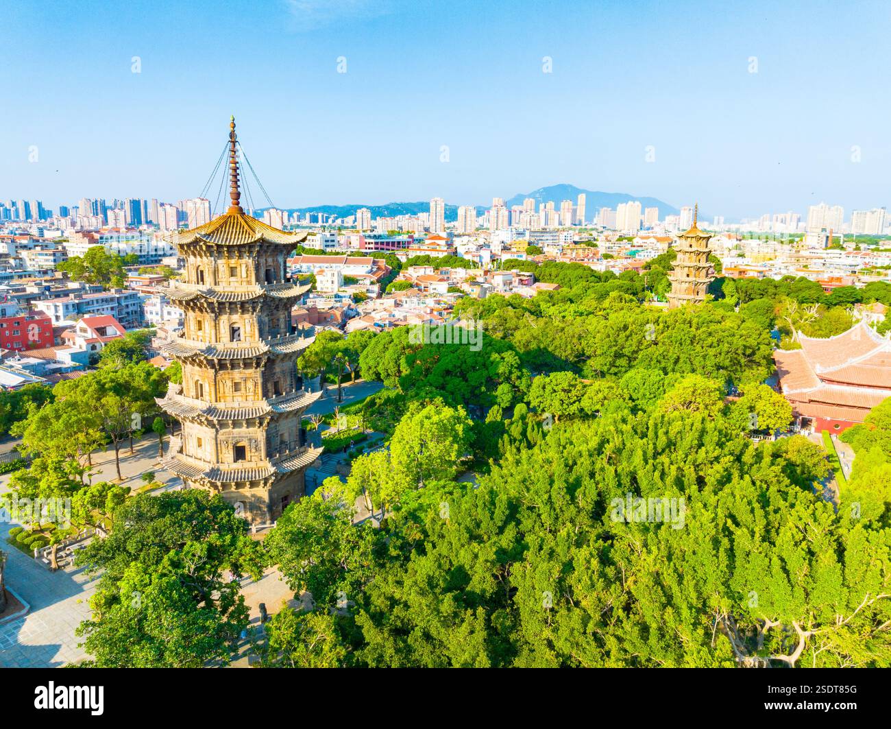 Aerial photography of the two ancient stone pagodas of Kaiyuan Temple ...