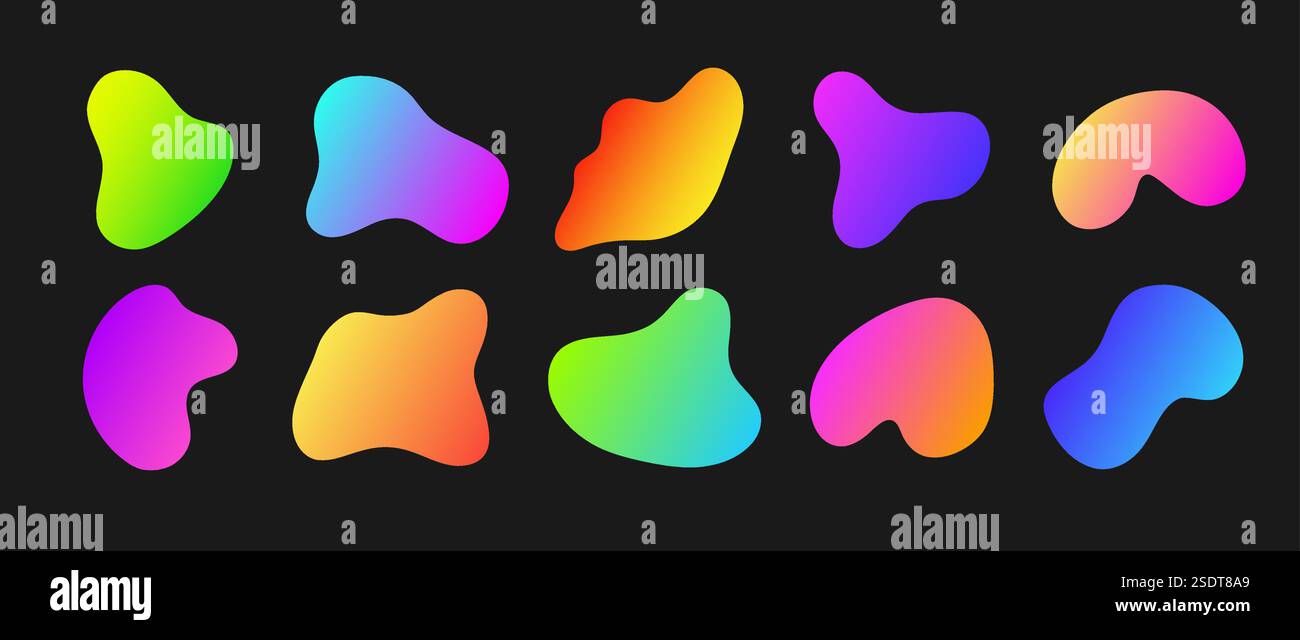 Freeform colorful shapes. Set of abstract gradient liquid forms. Trendy ...