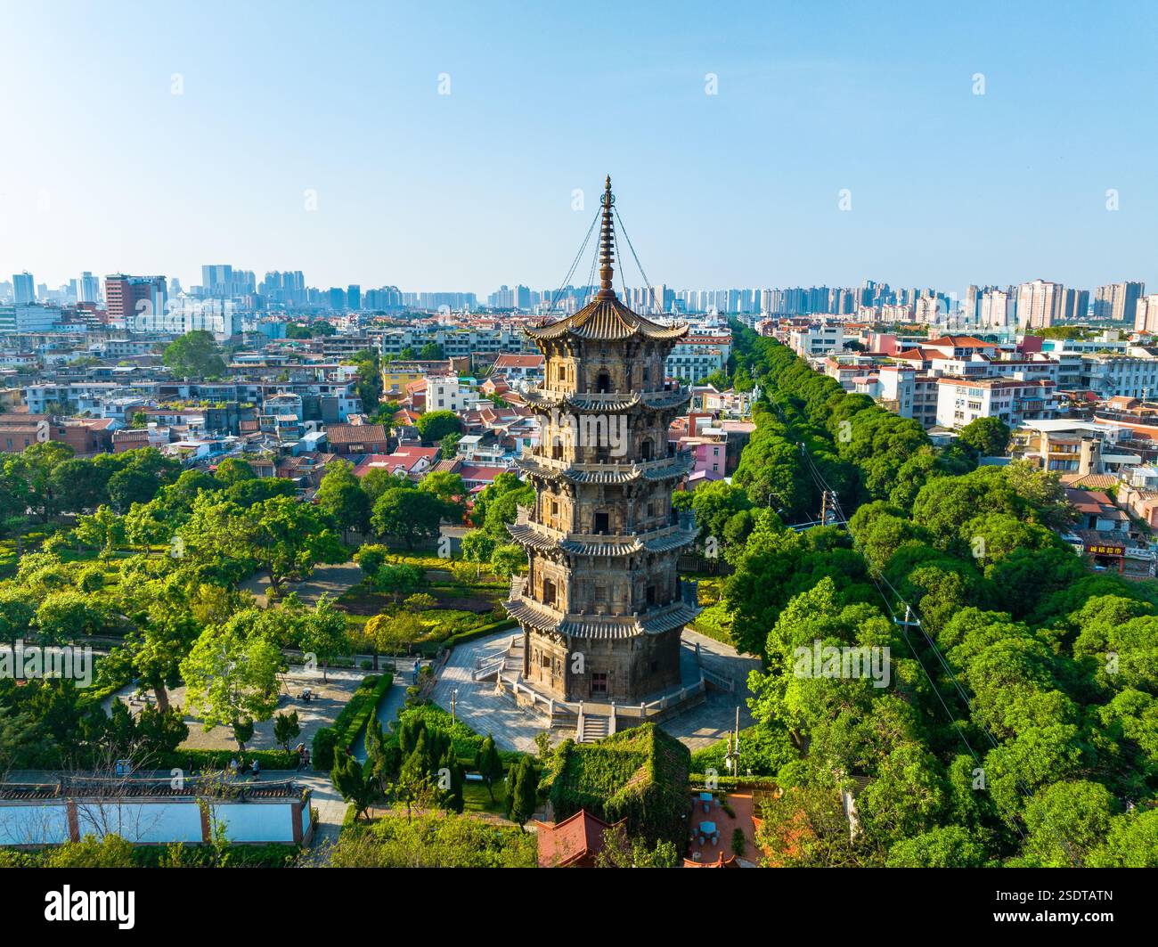 Aerial photography of the two ancient stone pagodas of Kaiyuan Temple ...