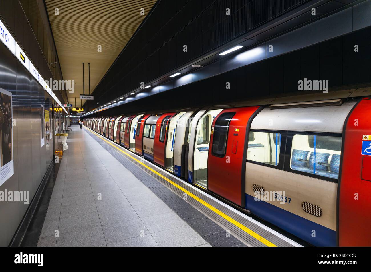 London Underground Train Stopped at an Empty Platform with Bright ...