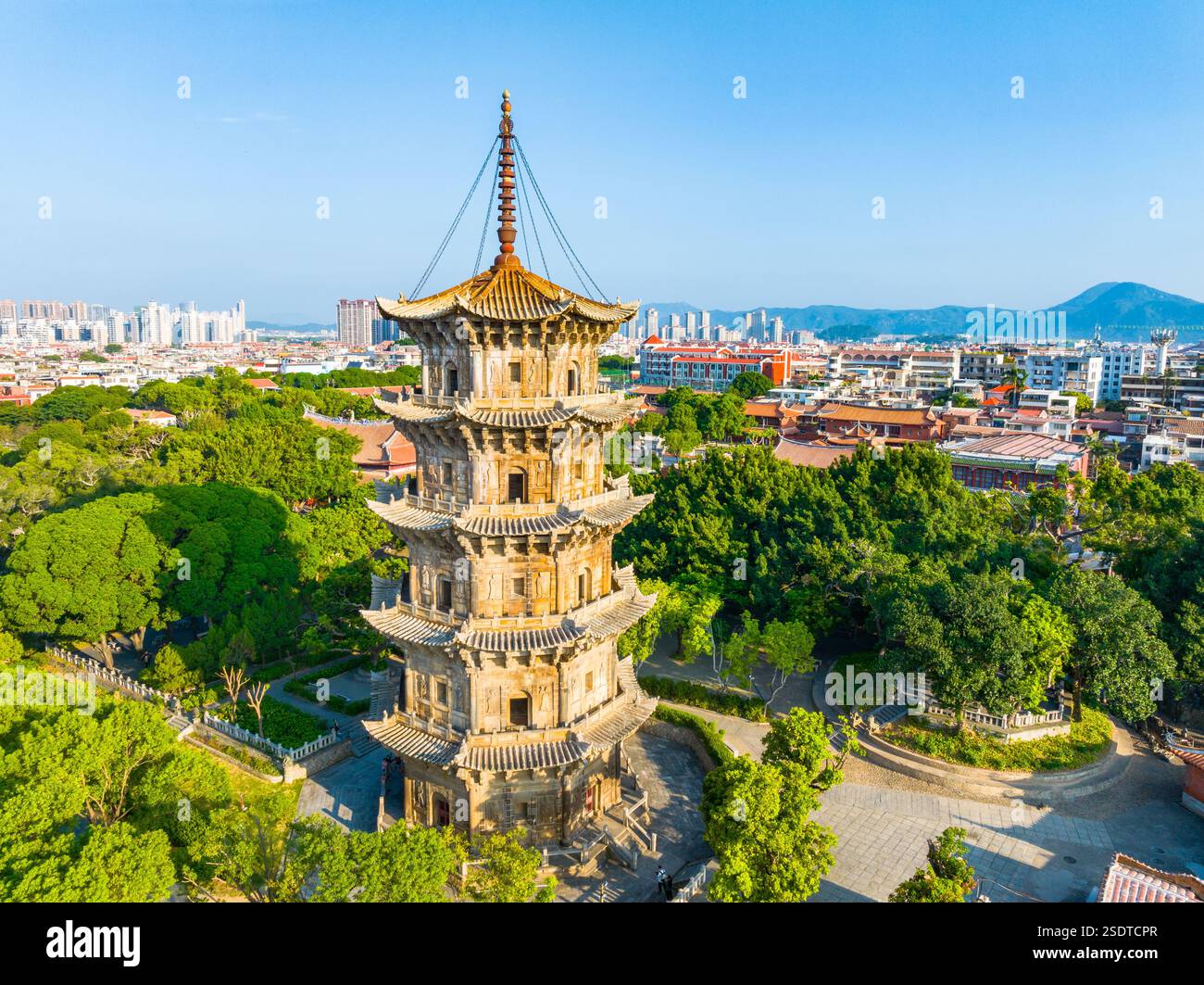 Aerial photography of the two ancient stone pagodas of Kaiyuan Temple ...