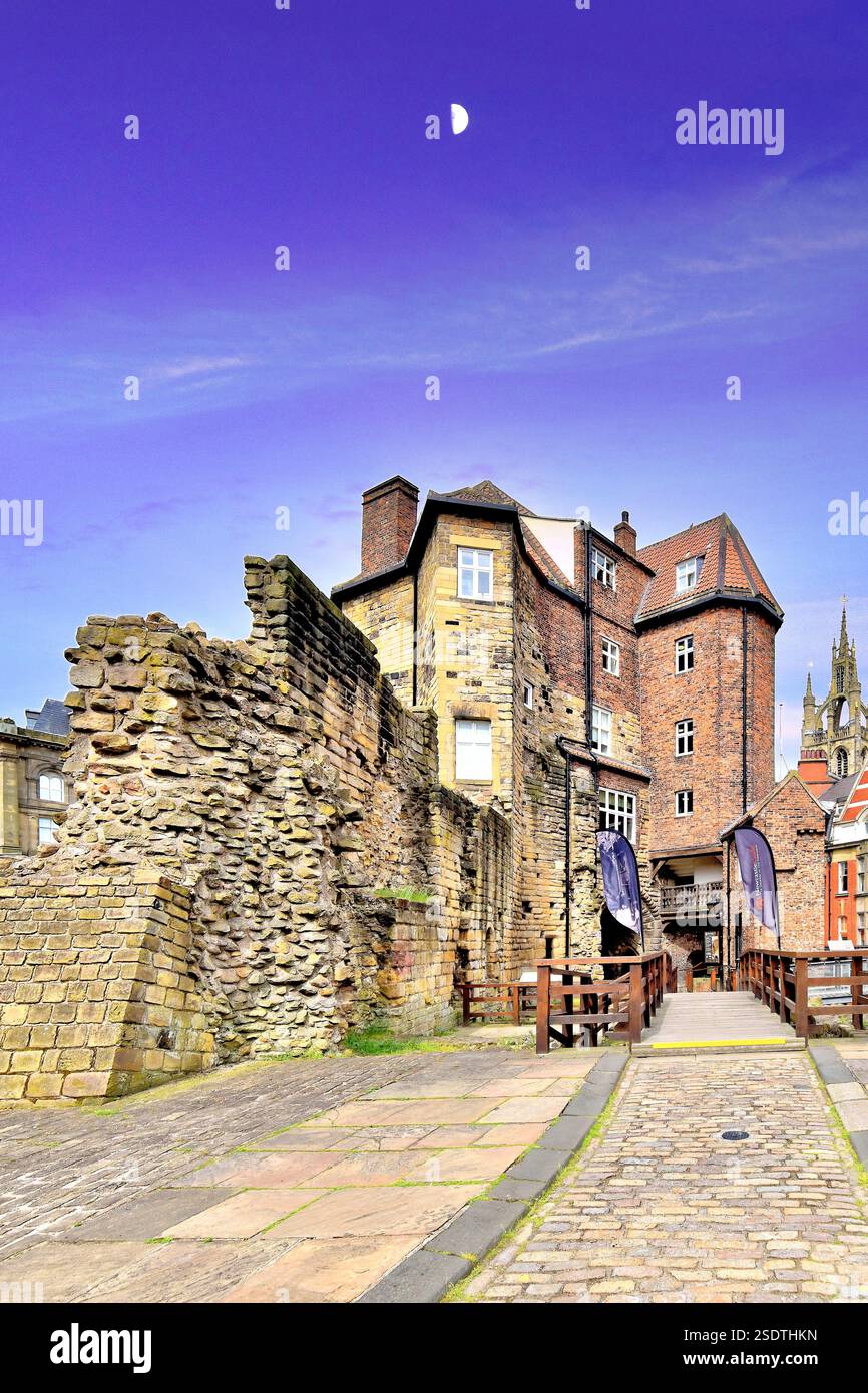 Newcastle Black Gate museum at the Castle Garth with ancient city walls ...