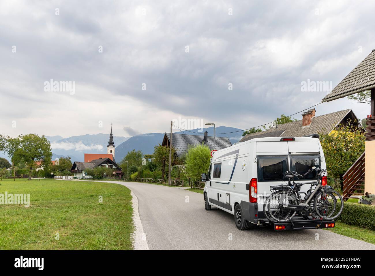 Traveling through Gorenjska region in Slovenia with a camper Stock ...