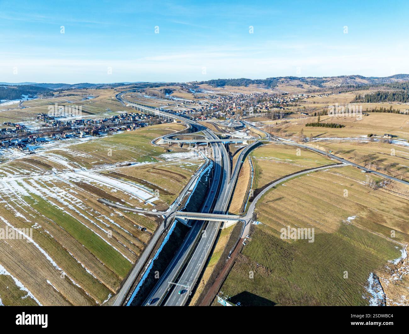 New Zakopianka highway with viaducts and interchange on motorway with ...