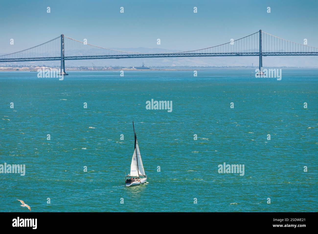 Yacht in San Pablo Bay near San Francisco and Alcatraz Island with the ...