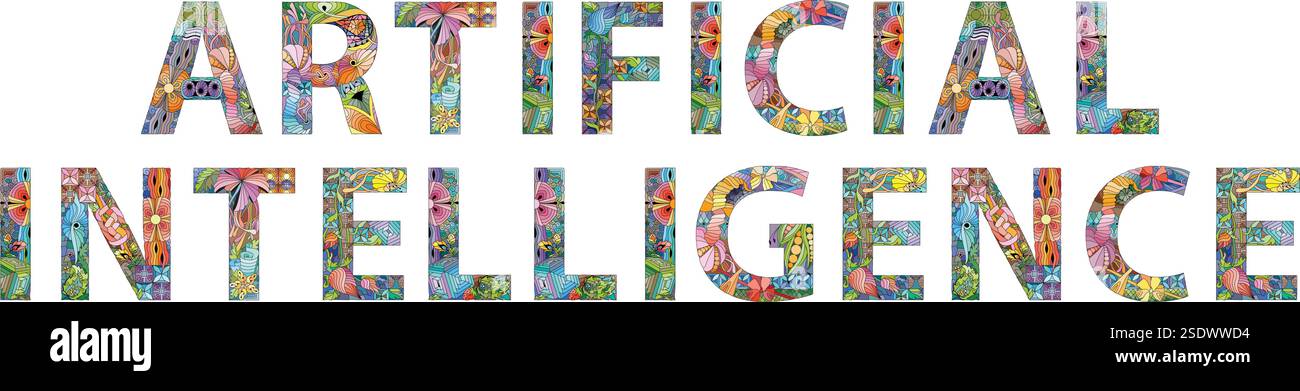 Hand-painted art design. Hand drawn illustration words Artificial ...