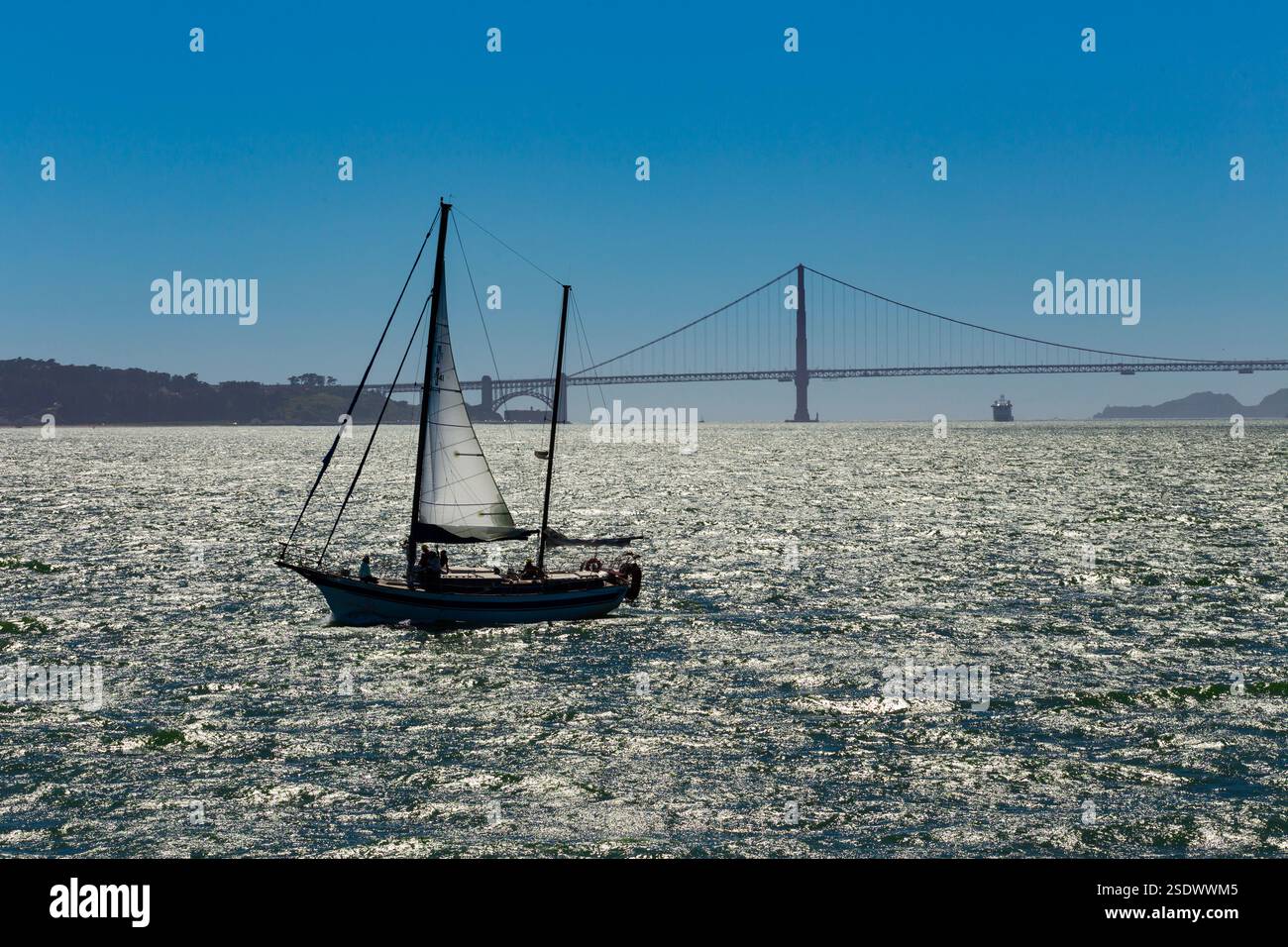 Yacht in San Pablo Bay near San Francisco and Alcatraz Island with the ...