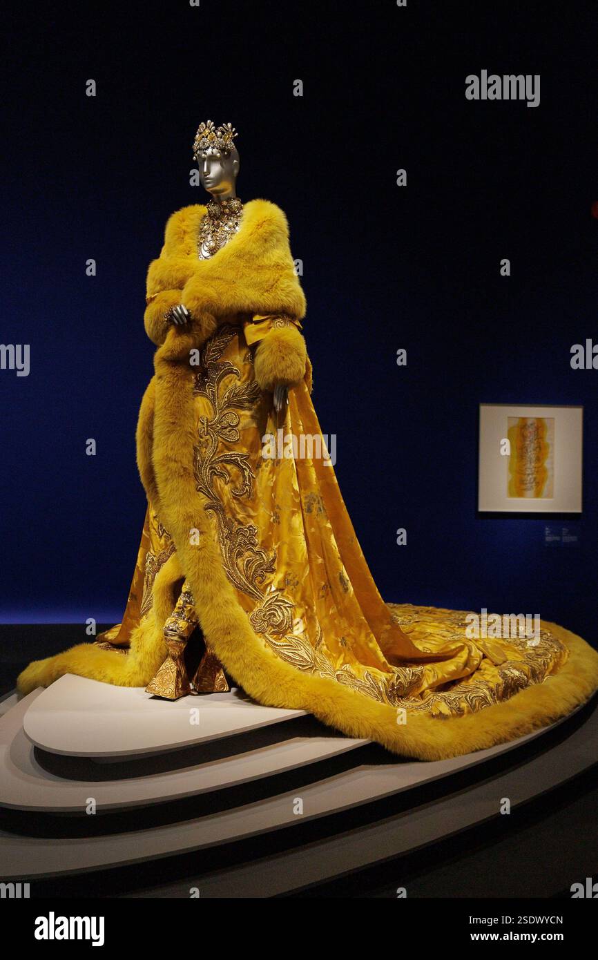 Yellow gown worn by Rihanna seen at Guo Pei's exhibition at M Gallery ...