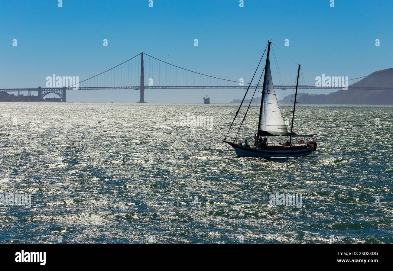Yacht in San Pablo Bay near San Francisco and Alcatraz Island with the ...