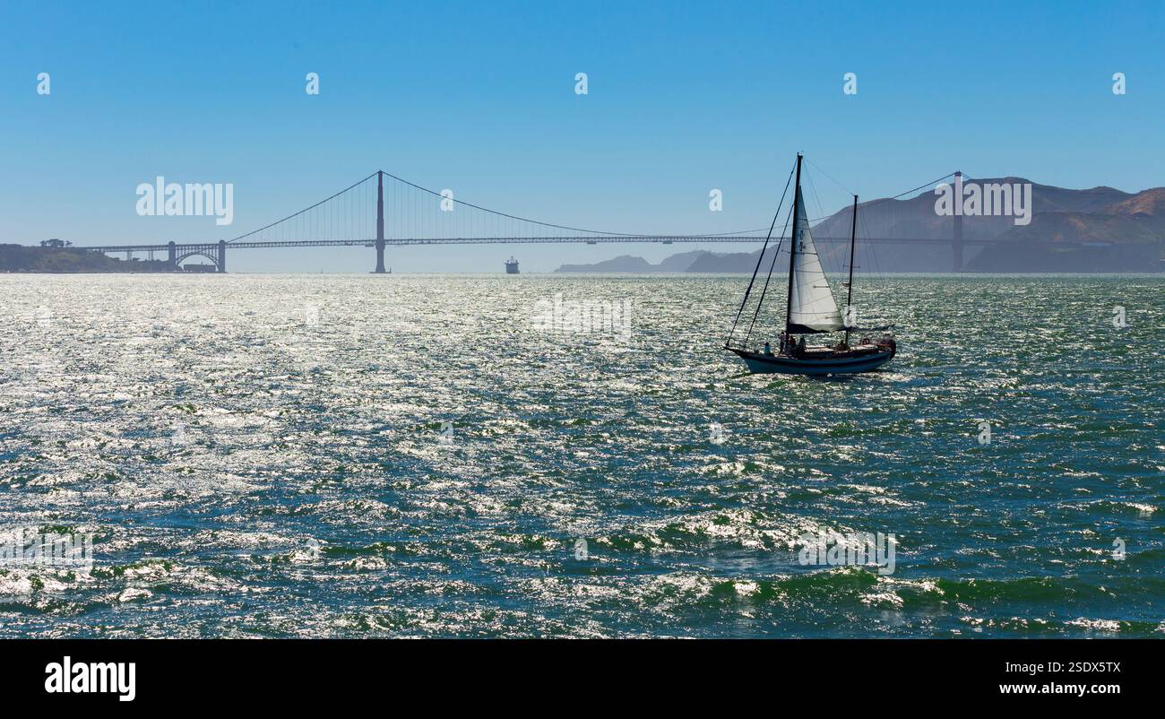 Yacht in San Pablo Bay near San Francisco and Alcatraz Island with the ...