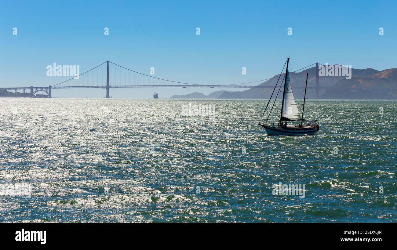 Yacht in San Pablo Bay near San Francisco and Alcatraz Island with the ...