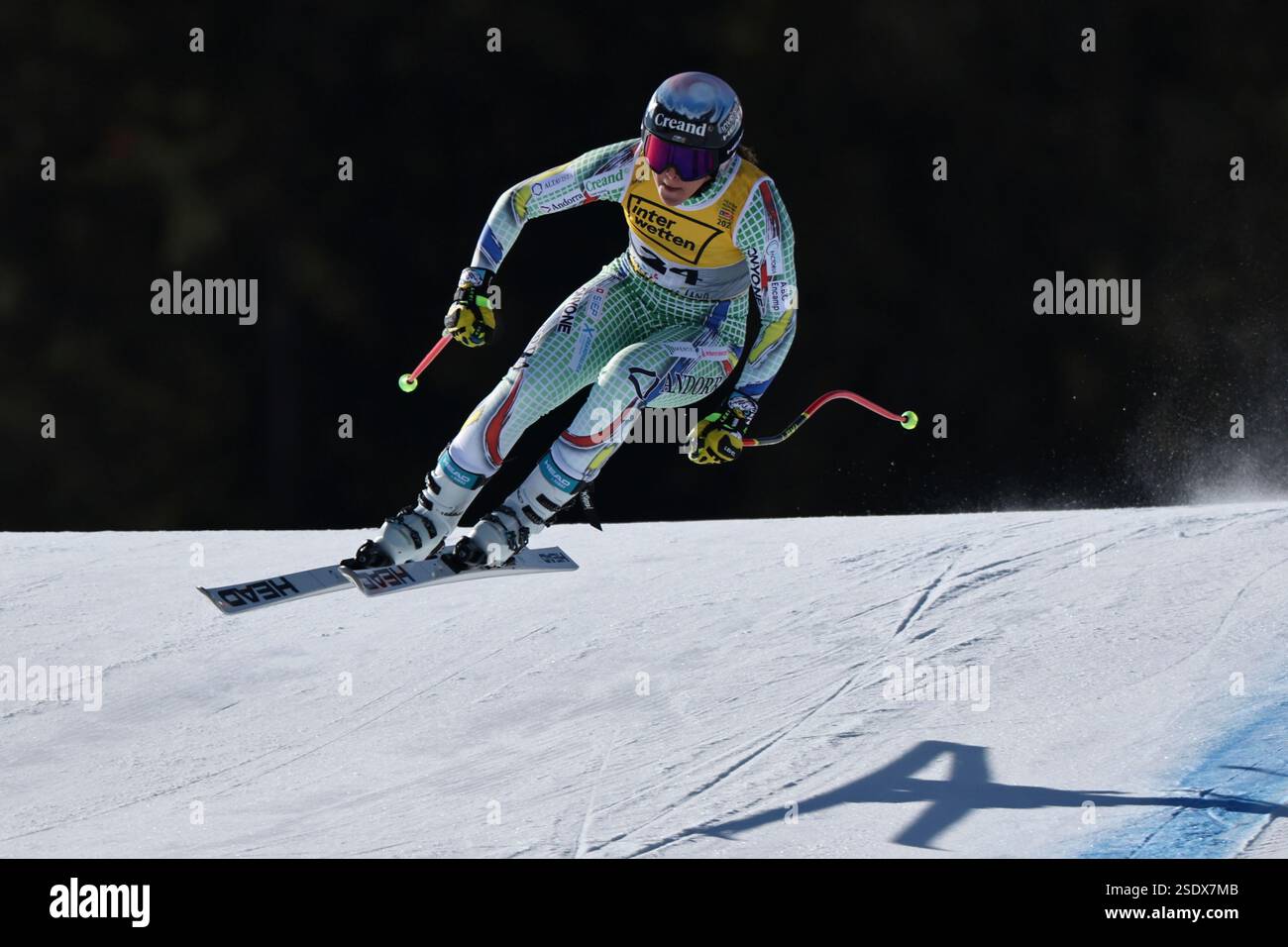 Andorra's Cande Moreno speeds down the course during a women's downhill ...