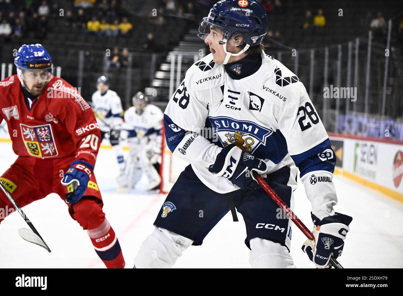 STOCKHOLM 20250208Czechia's Michal Kunc #20 and Finland's Tobias ...