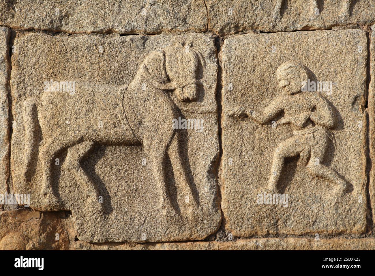 Statue carved on stone, Great platform, Mahanavami dibba, Hampi ...