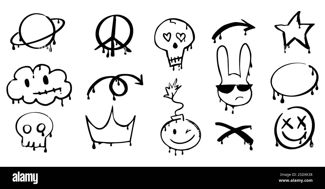 Graffiti Gangster tattoo elements, paint splash, spray. Heart face ...