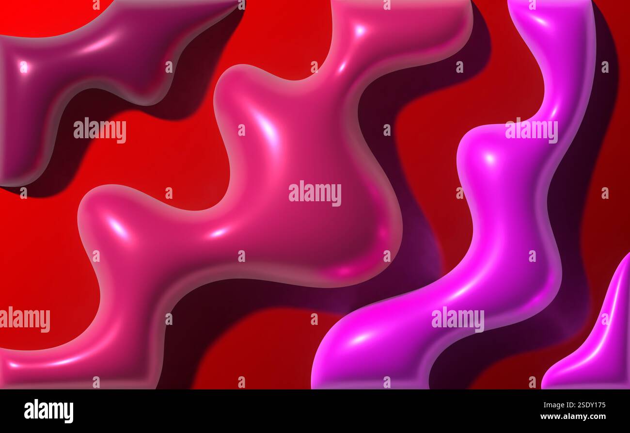 Pink and red wavy shapes with shadow on red background, 3D rendering ...