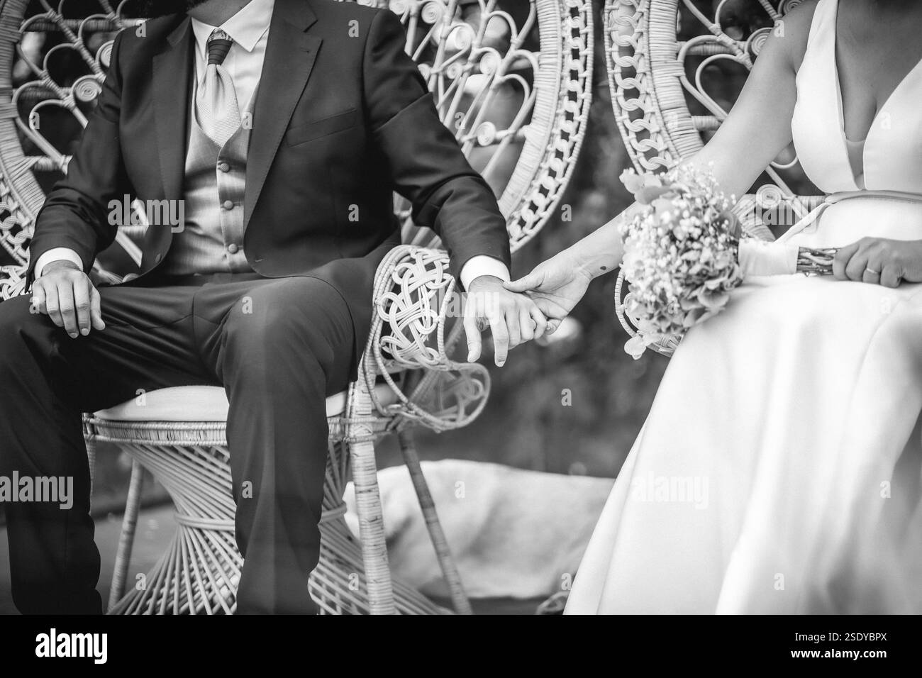 Newlywed couple holding hands, celebrating their love and commitment on ...