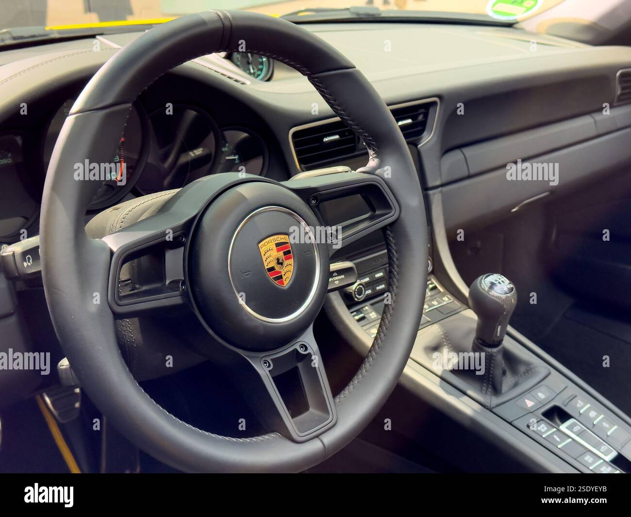 Interior view of a luxury sports car showcasing its elegant design and ...