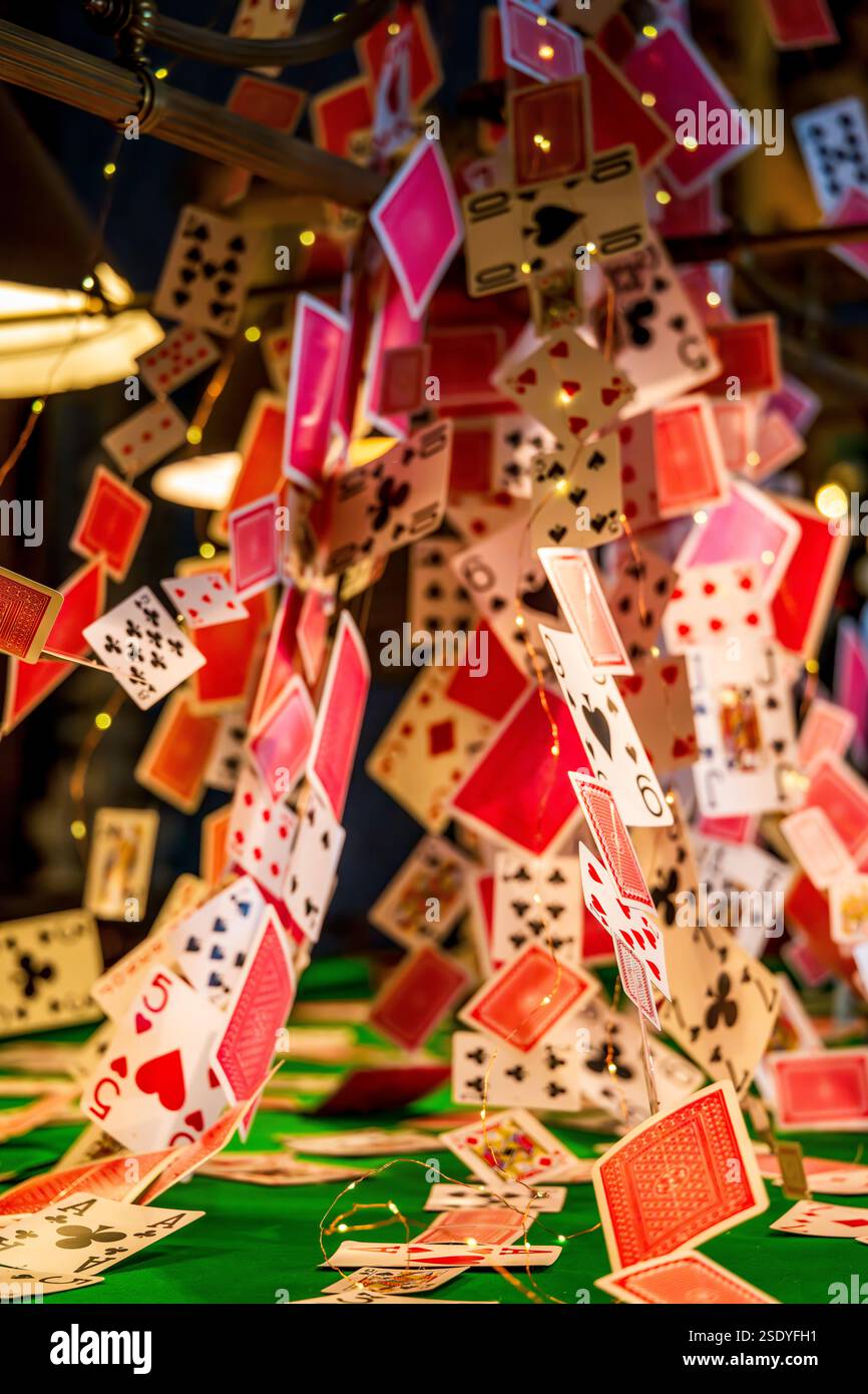 Cascading Playing Cards on a Green Snooker Table – Dynamic and Vibrant ...