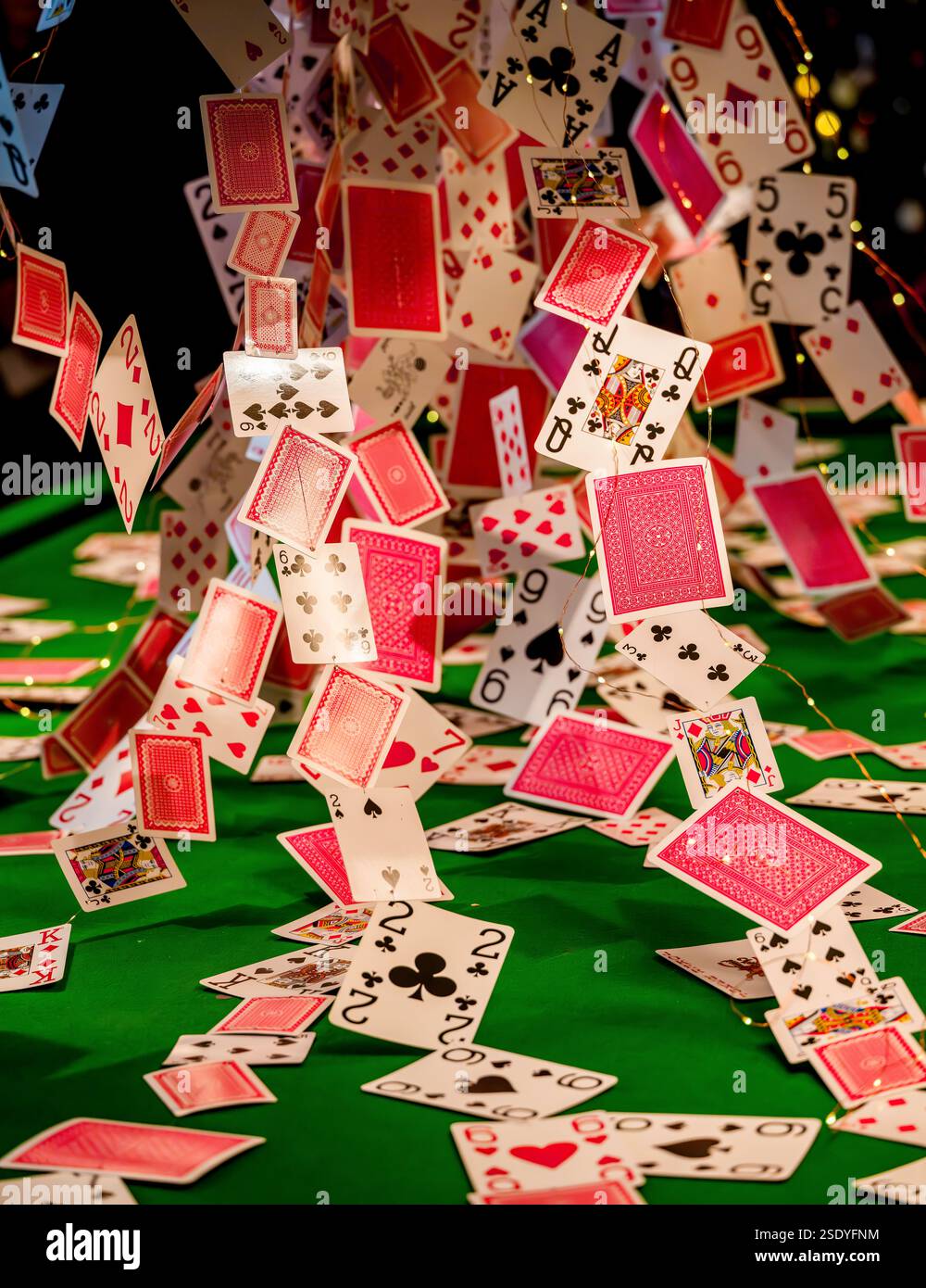 Cascading Playing Cards on a Green Snooker Table – Dynamic and Vibrant ...