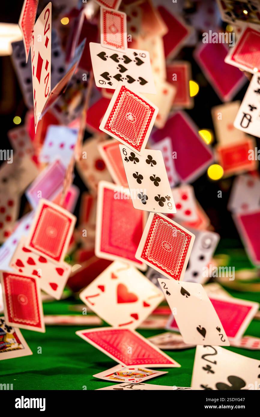 Cascading Playing Cards on a Green Snooker Table – Dynamic and Vibrant ...