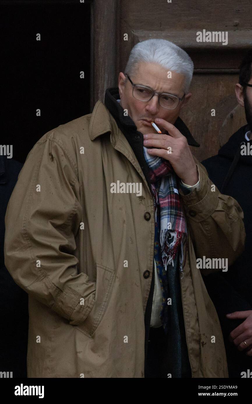 Grandfather Philippe Vedovini arrives at the funeral ceremony in Saint ...