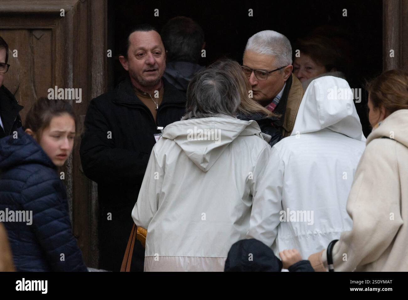 Grandfather Philippe Vedovini arrives at the funeral ceremony in Saint ...