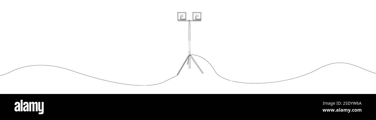 Line continuous drawing vector Searchlight icon. One line Theater ...