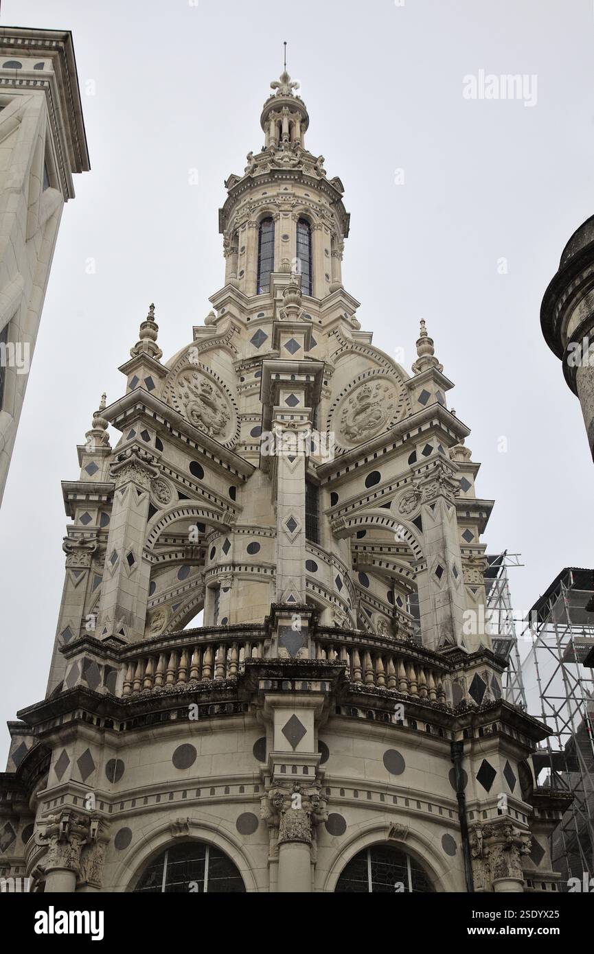 Chambord castle displays its elaborate architecture featuring unique ...