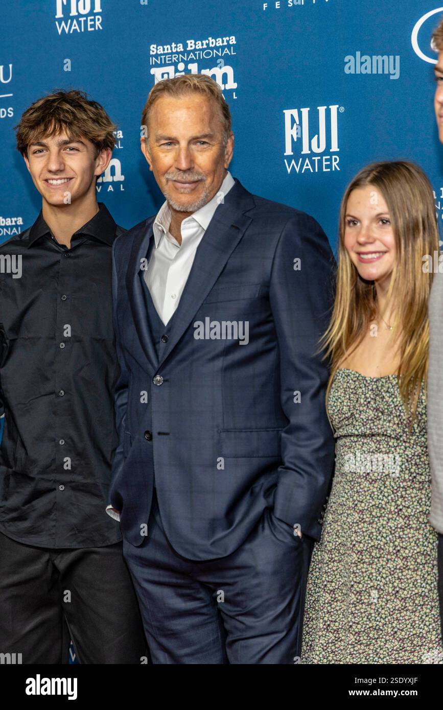 Santa Barbara, USA. 07th Feb, 2025. (L-R) Hayes Logan Costner, Kevin Costner, Grace Avery ...