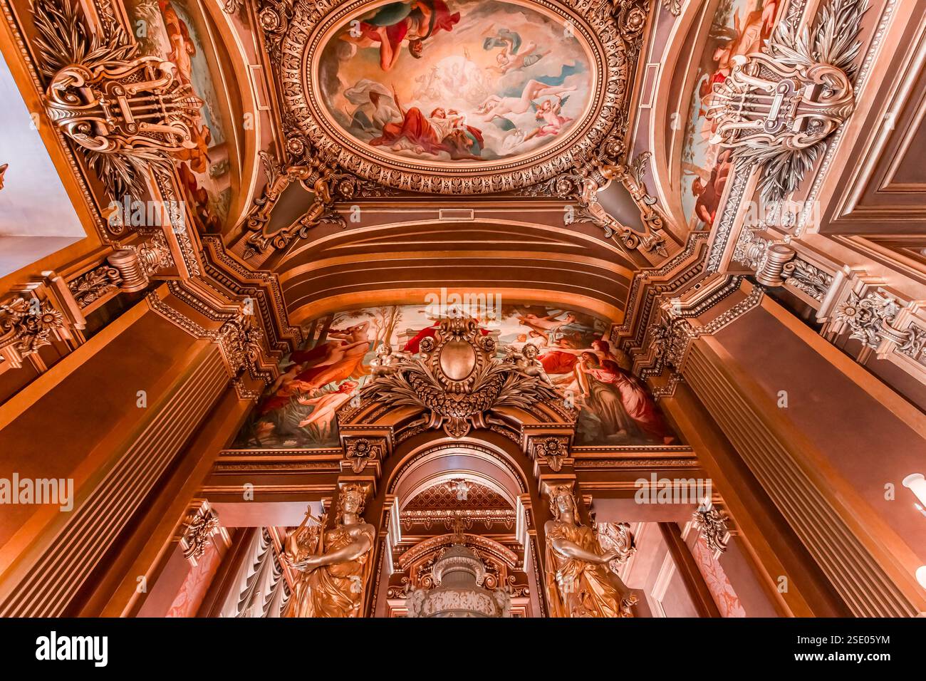 PARIS, FRANCE, MARCH 14, 2017 : interior baroque decors and frescoes of ...