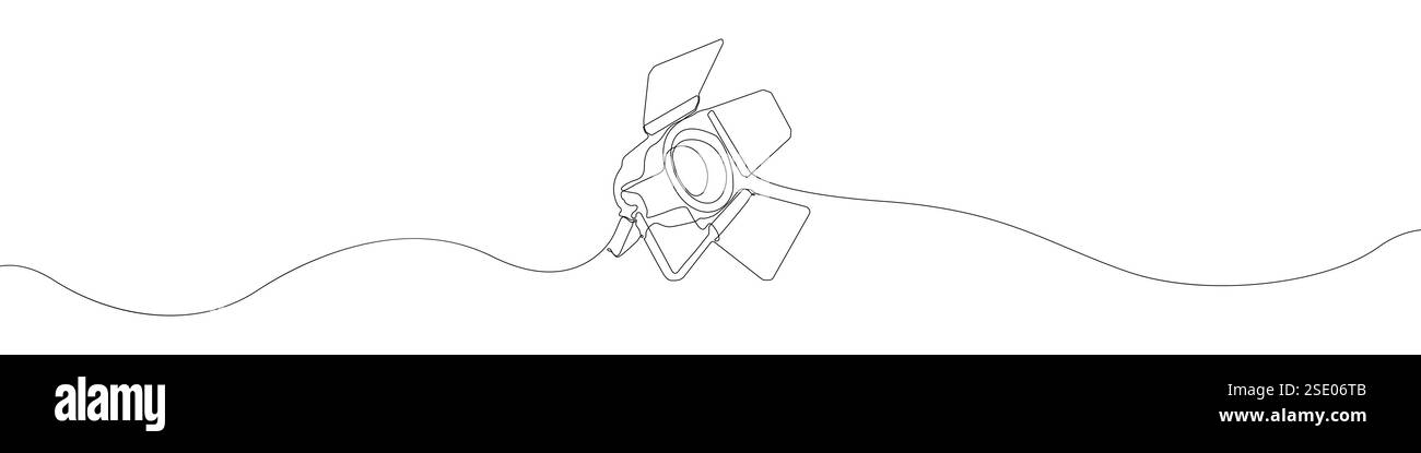 Line continuous drawing vector Searchlight icon. One line Theater ...