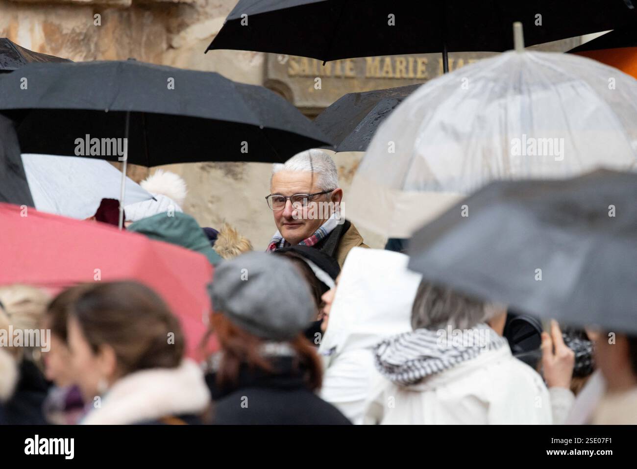 Grandfather Philippe Vedovini is seen after the funeral ceremony in ...
