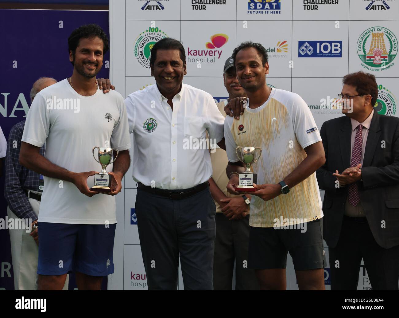 Chennai, Tamil Nadu, INDIA. 8th Feb, 2025. Chennai Open 2025: .Saketh MYNENI (IND).Ramkumar ...