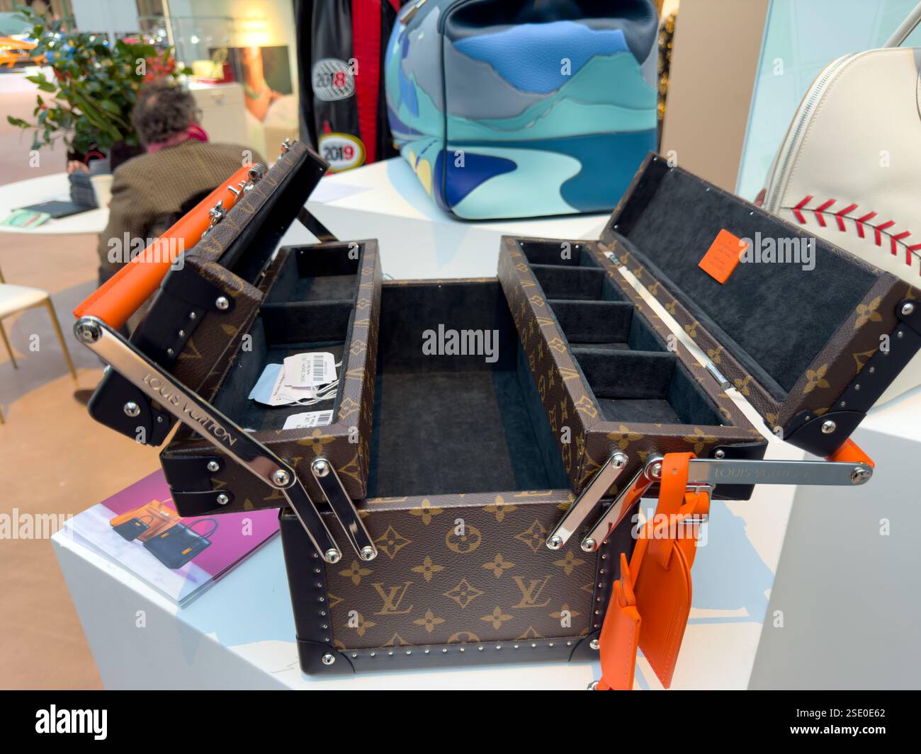 Elegant storage box showcasing its compartments at a luxury exhibition ...
