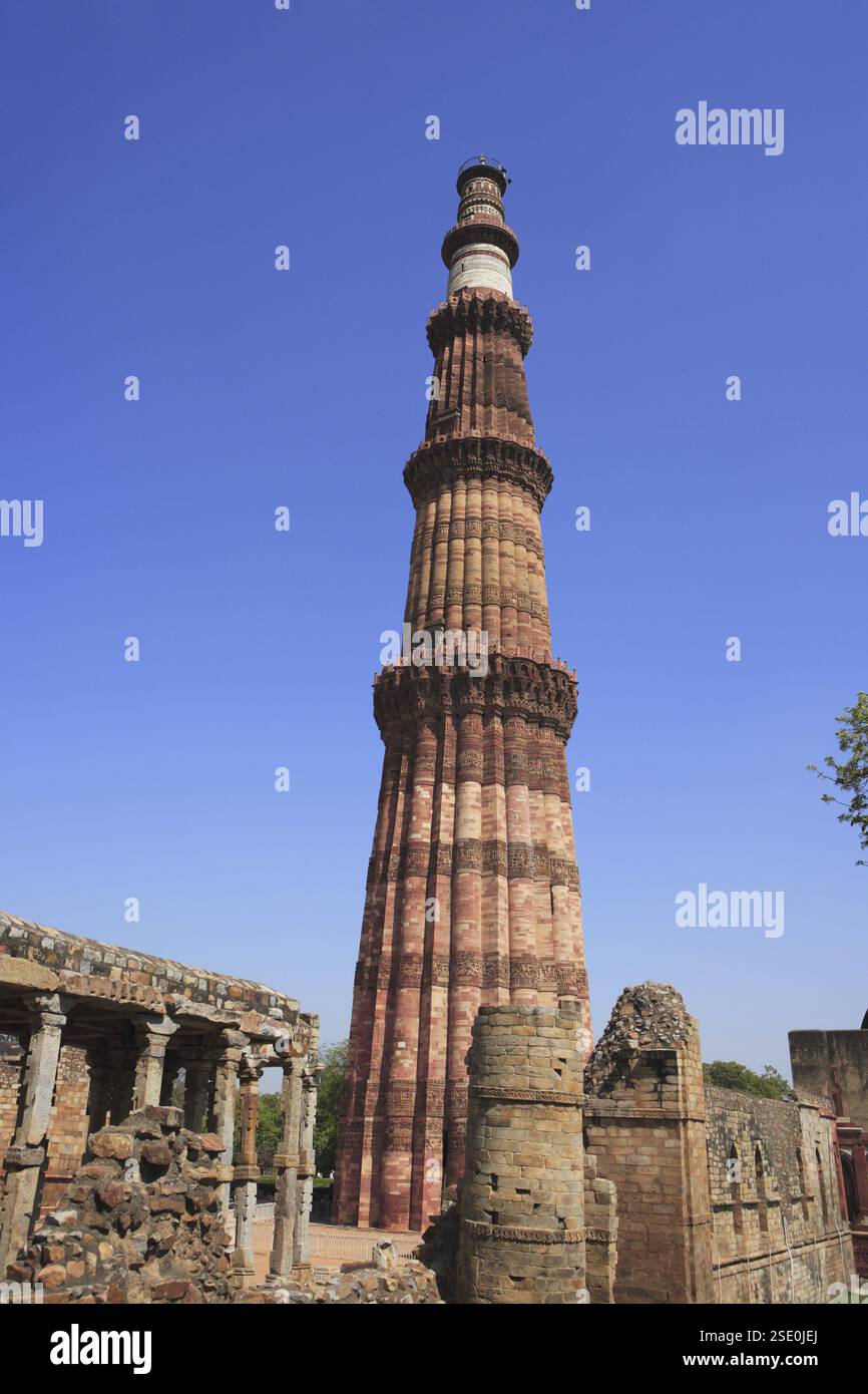 Qutab Minar built in 1311 red sandstone tower, Delhi, India UNESCO ...