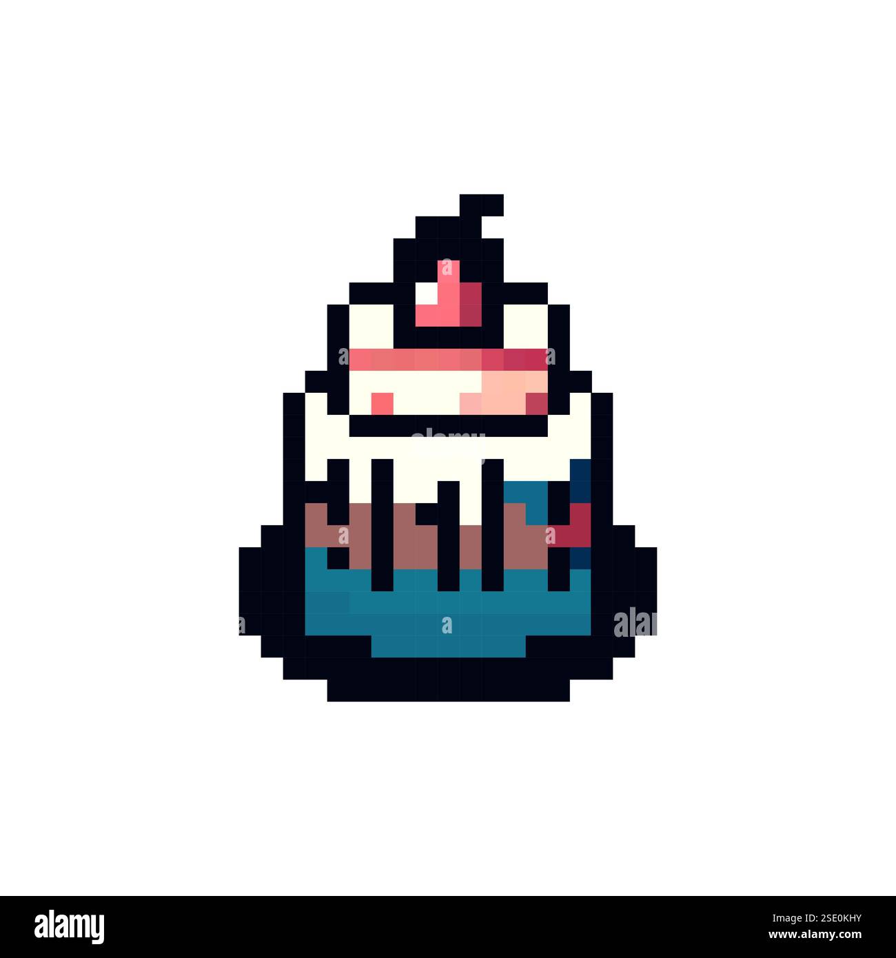 Pixel dessert vector. Cartoon sweet cake logo vector. Cake in 80 s ...