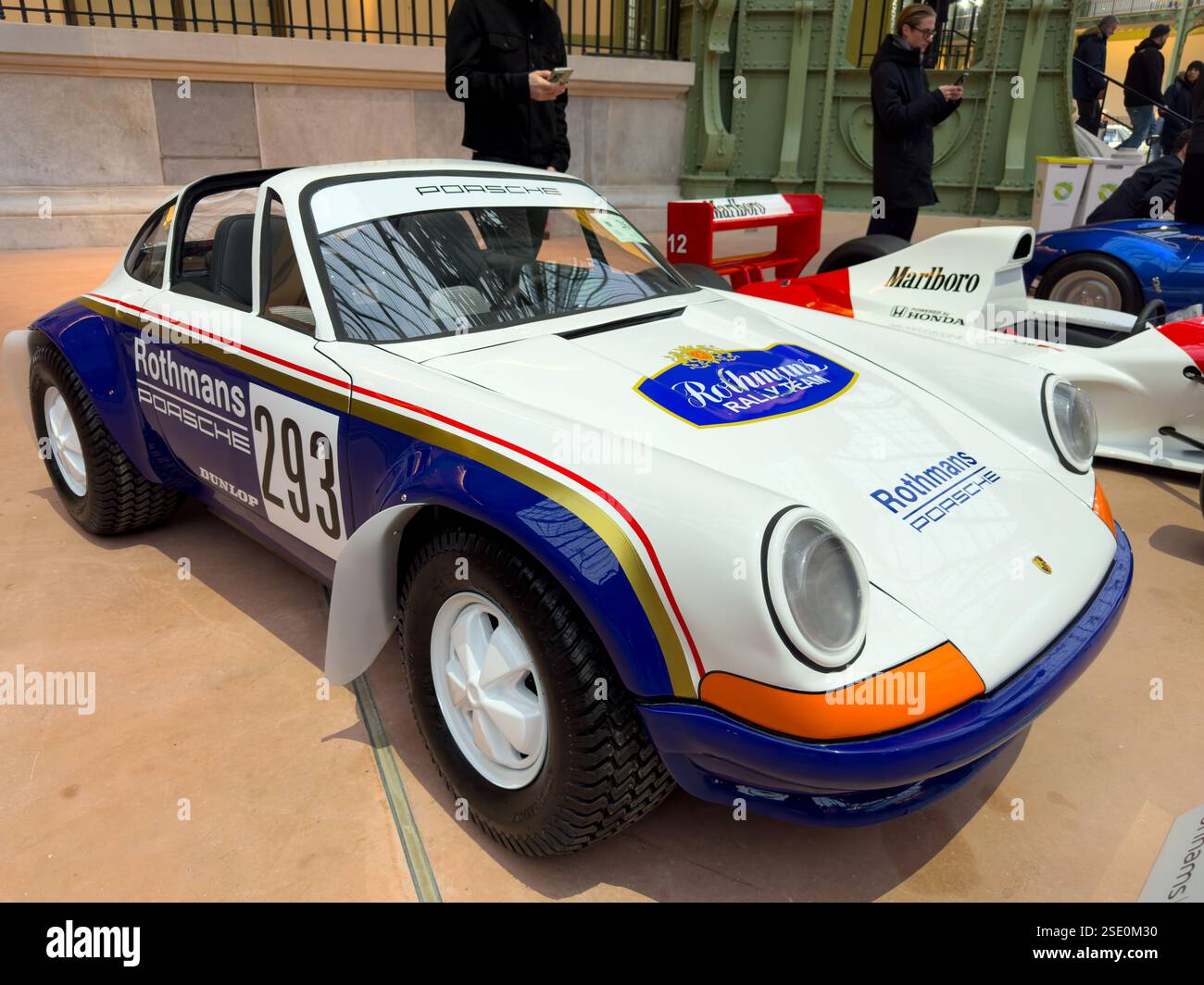Classic rally car on display at an automotive exhibition in Paris Stock ...