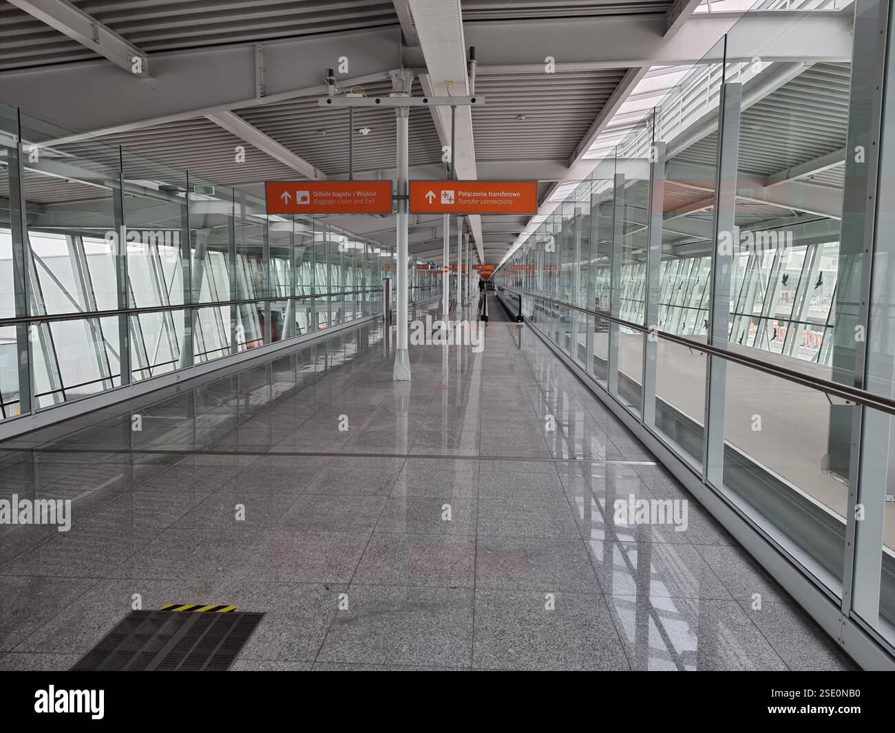 Metal & glass walkway / corridor / passage / gangway on Warsaw's Chopin ...