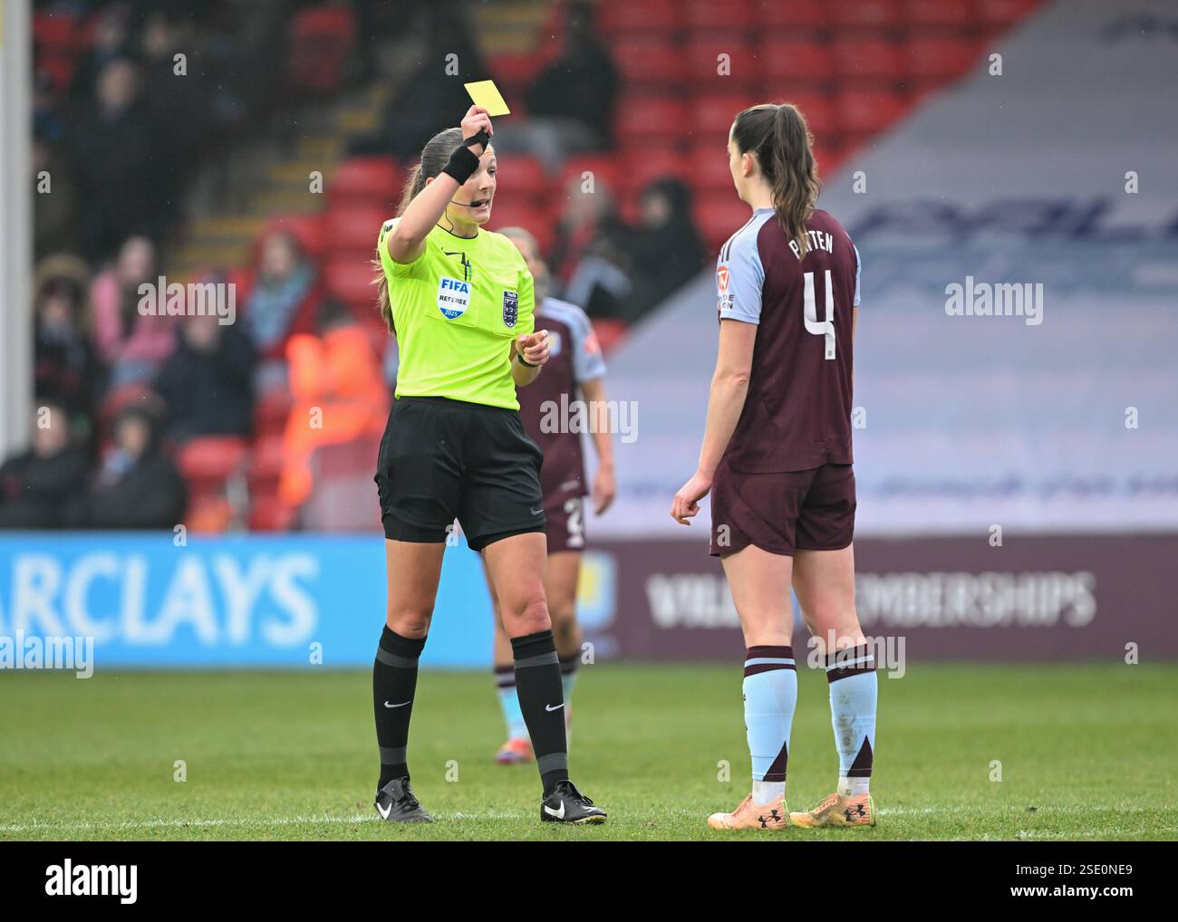 Aston Villa's Anna Patten receives a yellow card from referee Melissa ...