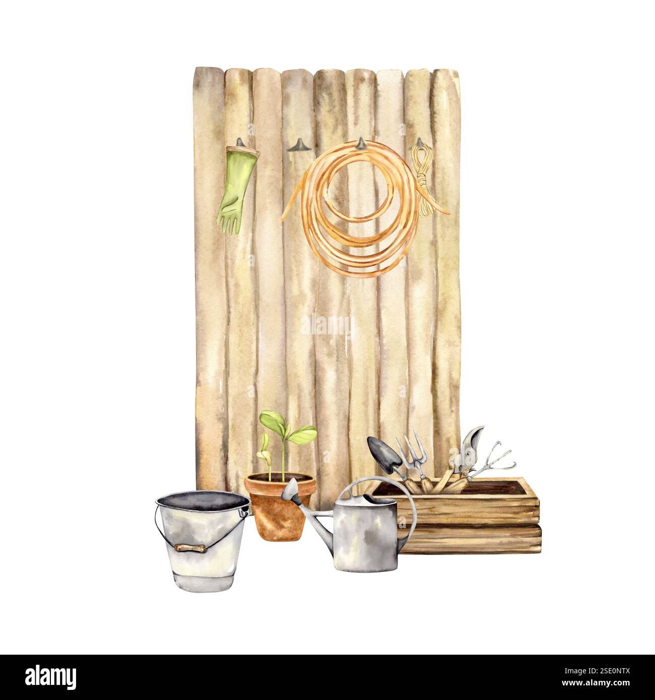 a rustic garden shed wall with hanging tools Stock Photo - Alamy
