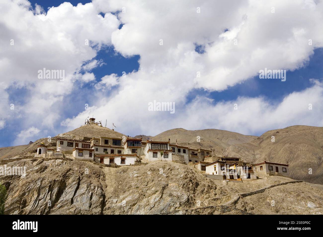 Meditation cells of Lamayuru Buddhist Monastery rising above mass of ...
