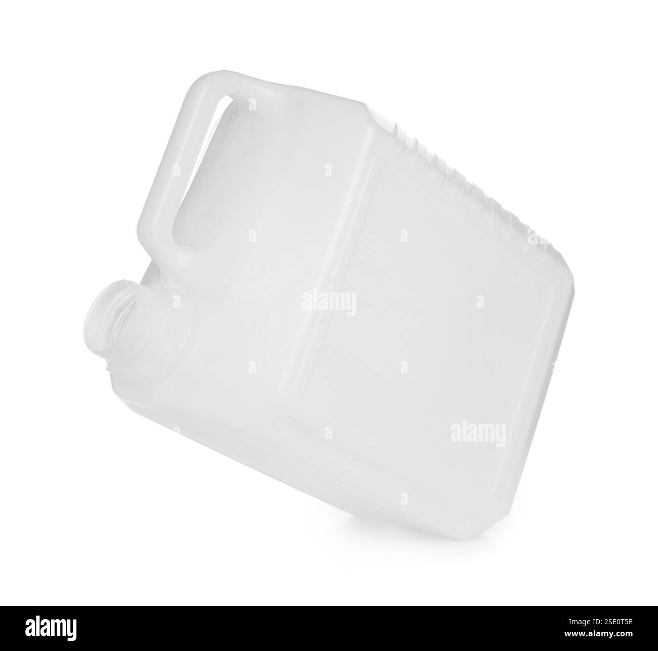 One plastic canister in air on white background Stock Photo - Alamy